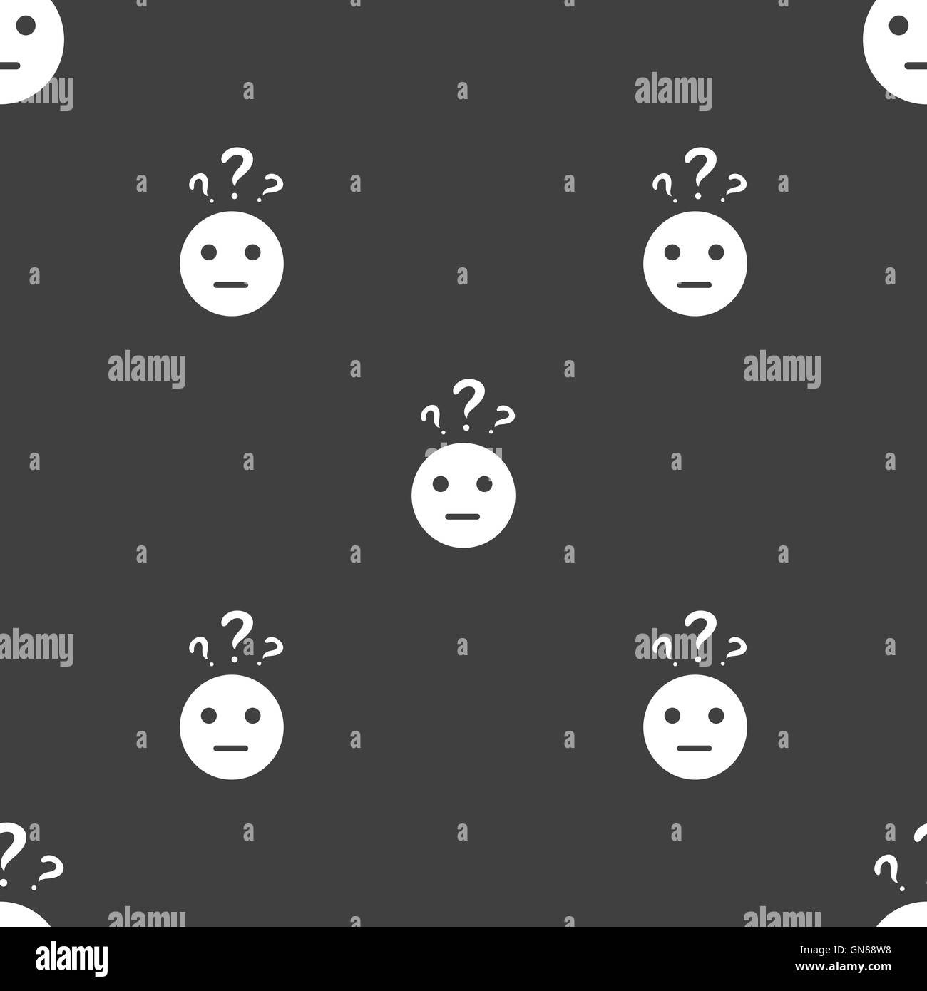 question mark and man, incomprehension icon sign. Seamless pattern on a gray background. Vector ...