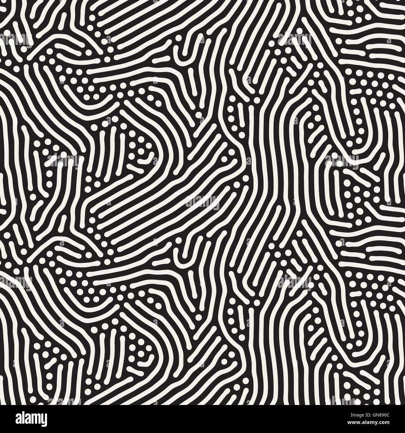 Vector Seamless Black and White Organic Rounded Jumble Lines Retro ...