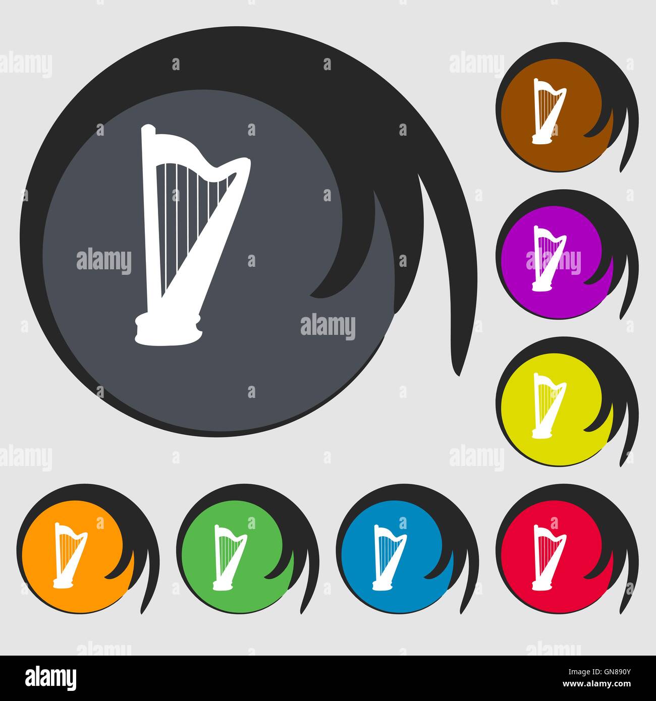 harp icon. Symbols on eight colored buttons. Vector Stock Vector Image ...