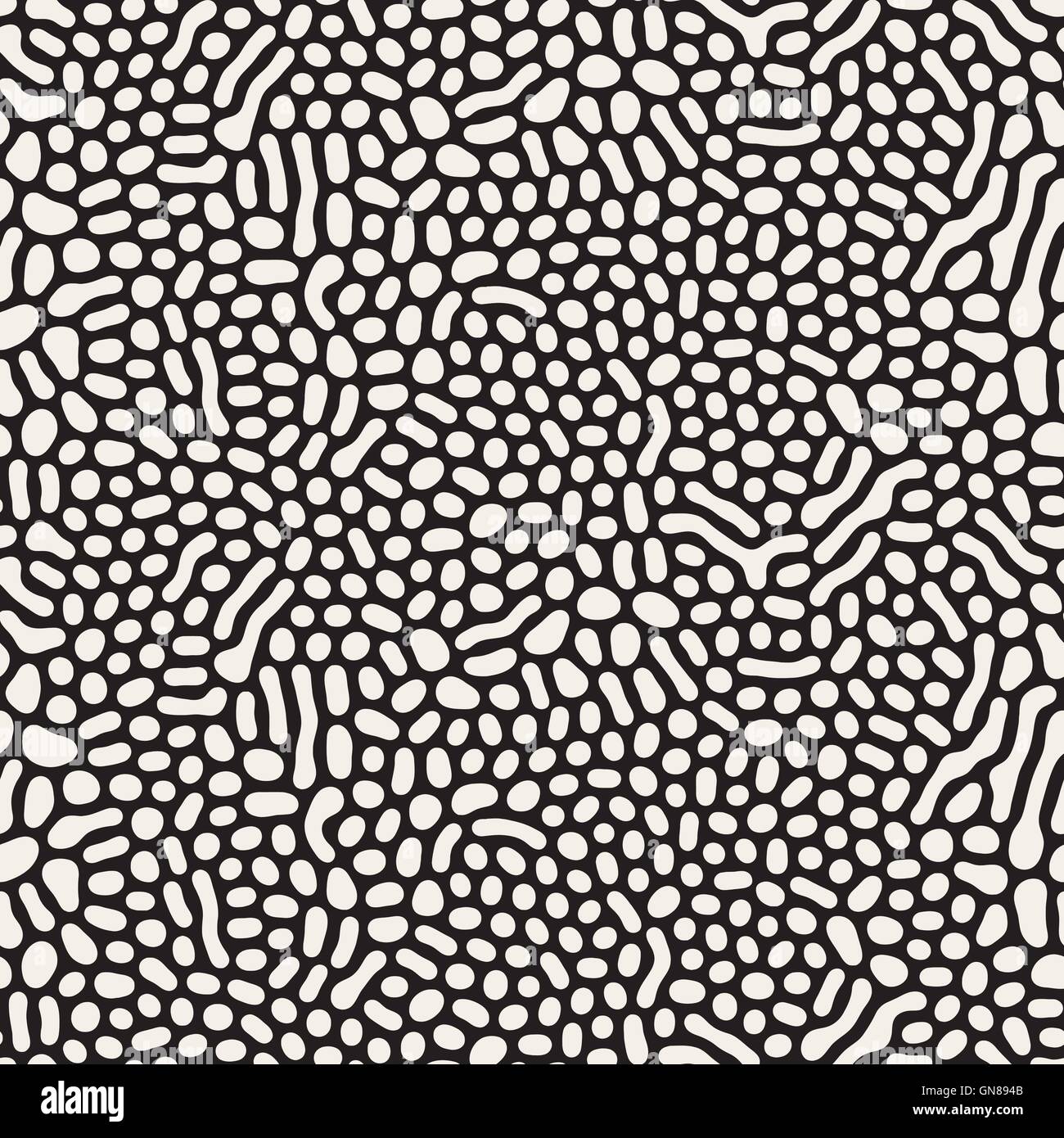 Vector Seamless Black and White Organic Rounded Jumble Lines Retro ...