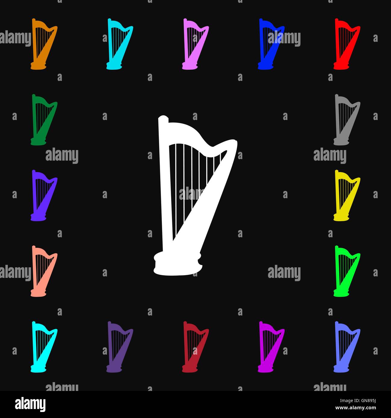harp icon sign. Lots of colorful symbols for your design. Vector Stock ...
