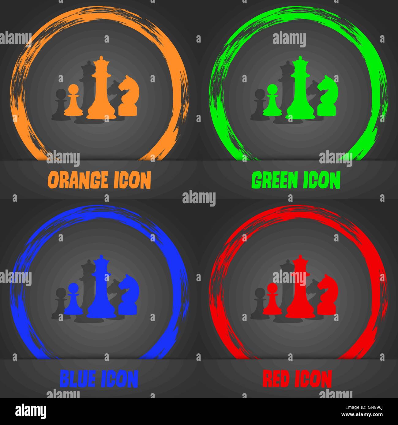 chess Game icon. Fashionable modern style. In the orange, green, blue ...