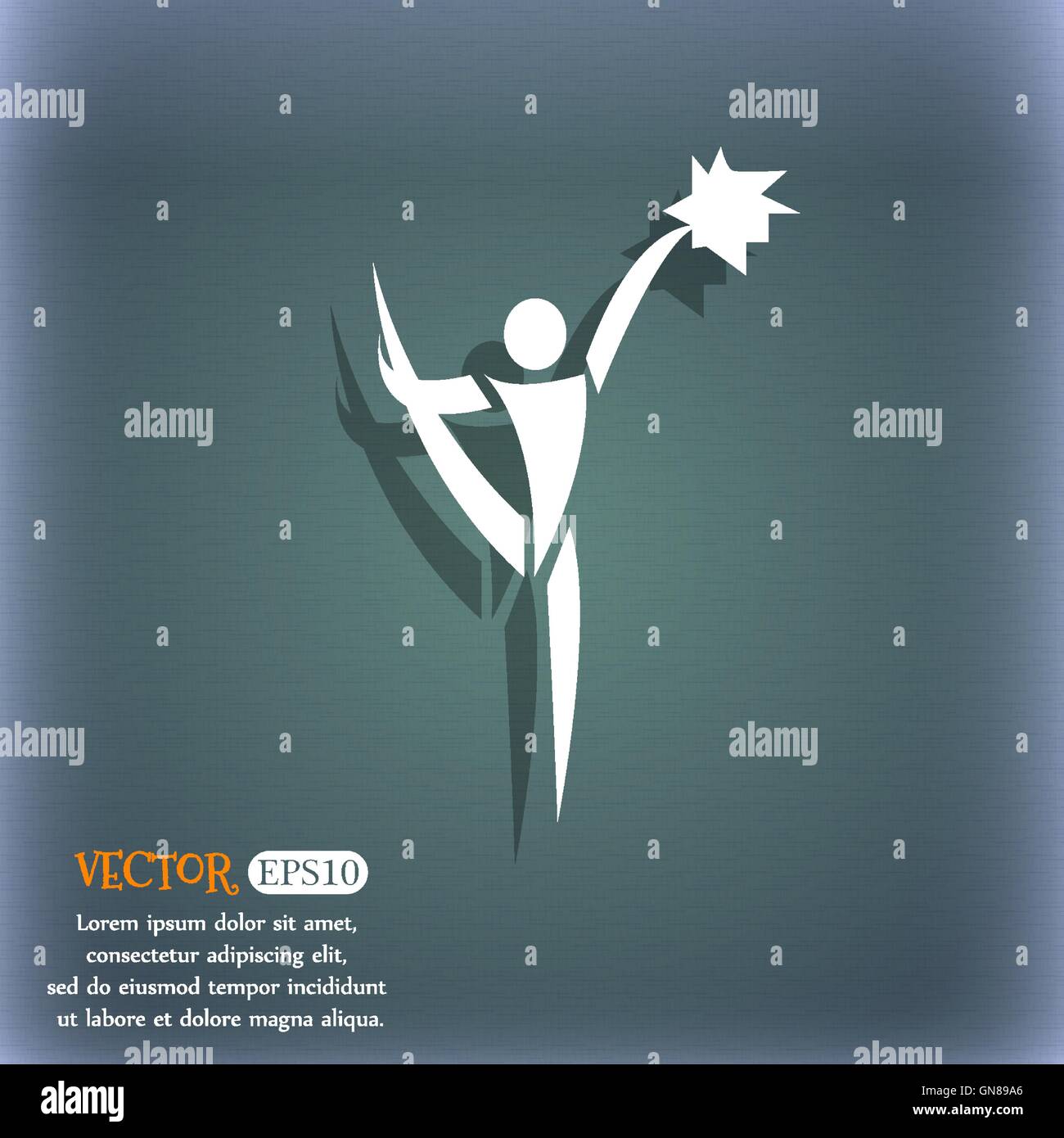 cheerleader icon. On the blue-green abstract background with shadow and ...