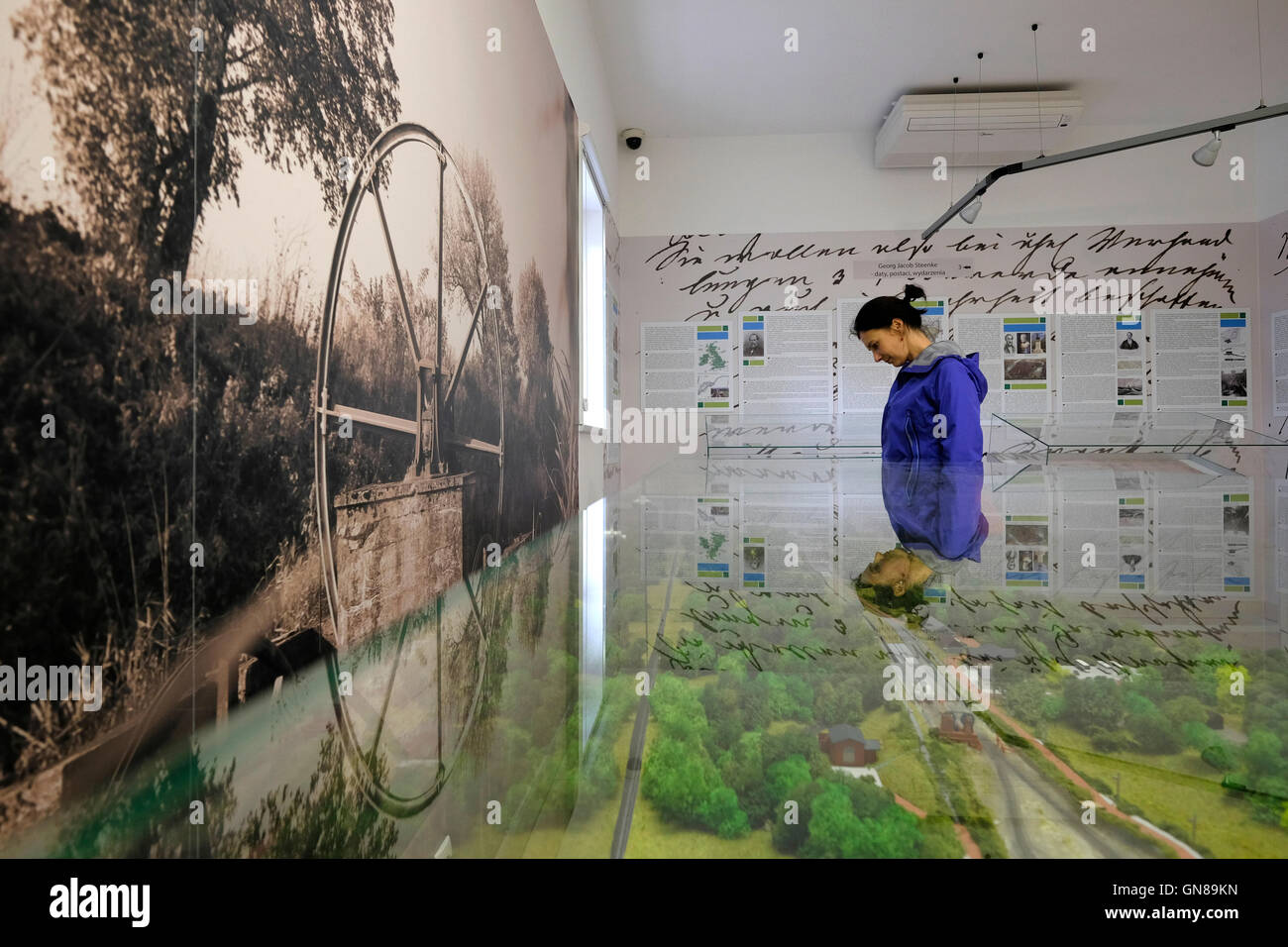 Visitor inside Elbag museum at Buczyniec village in Elbag canal in ...