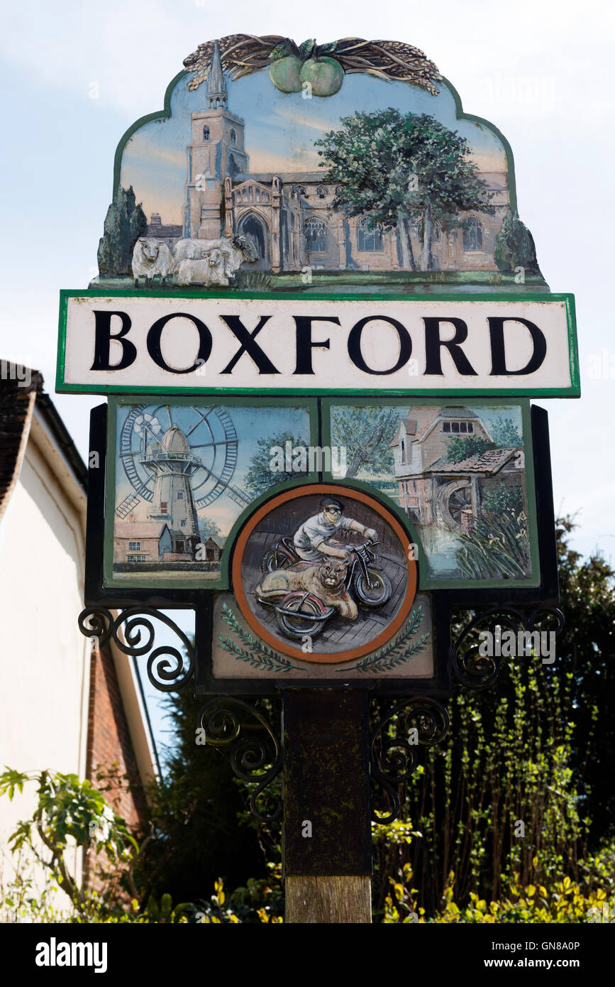 Village sign Boxford, Suffolk, England Stock Photo - Alamy
