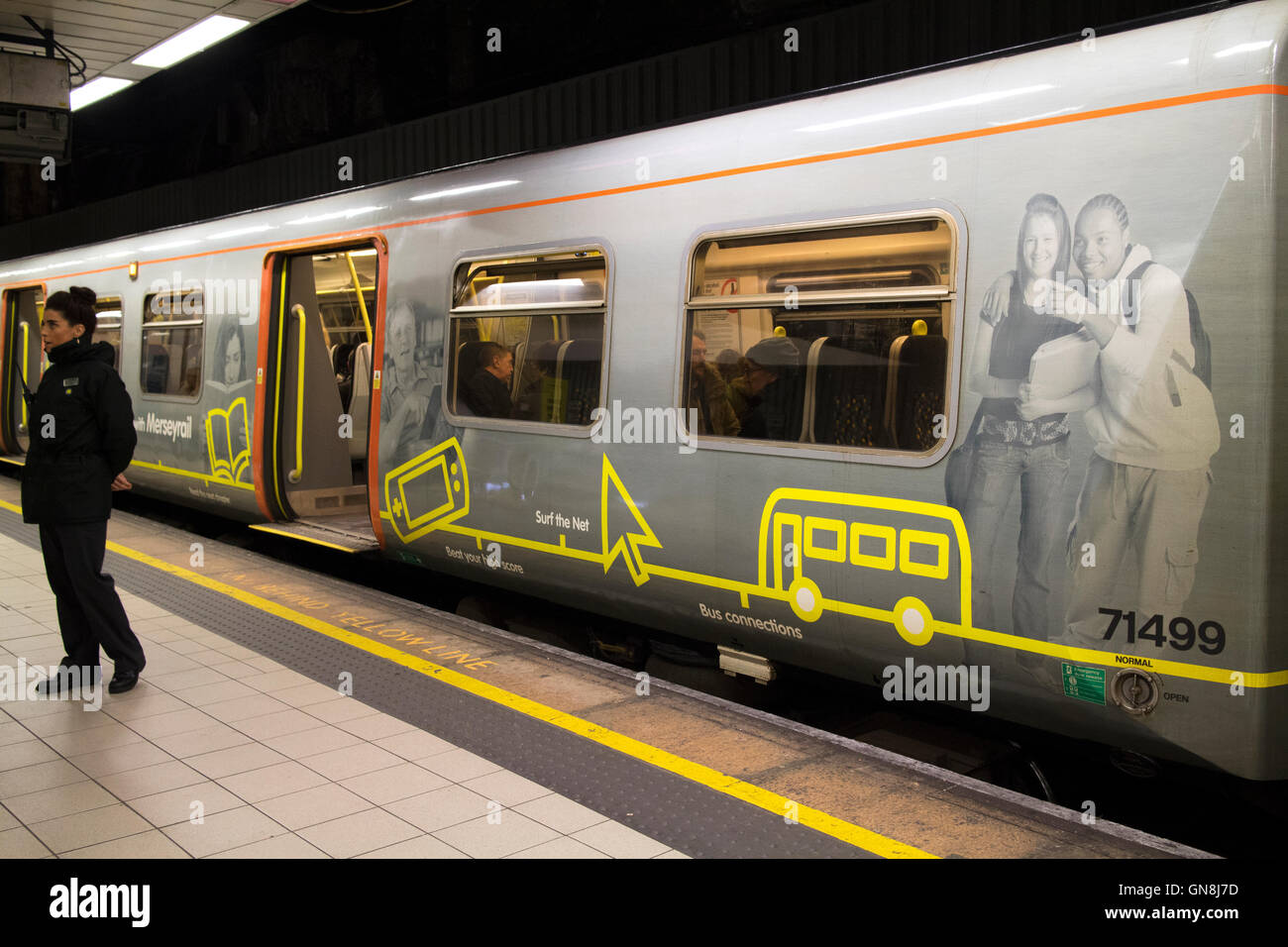 Liverpool merseyrail underground train station platform at central ...