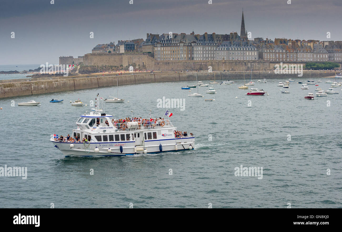 Sightseeing ferry coming out of the port of St. Malo, France Stock ...