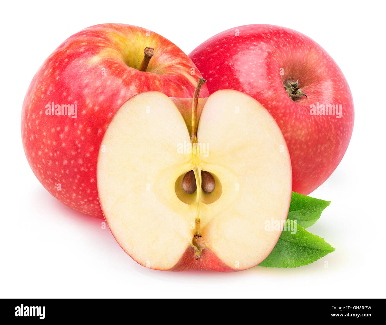 Isolated apples. Cut red apples isolated on white background with ...