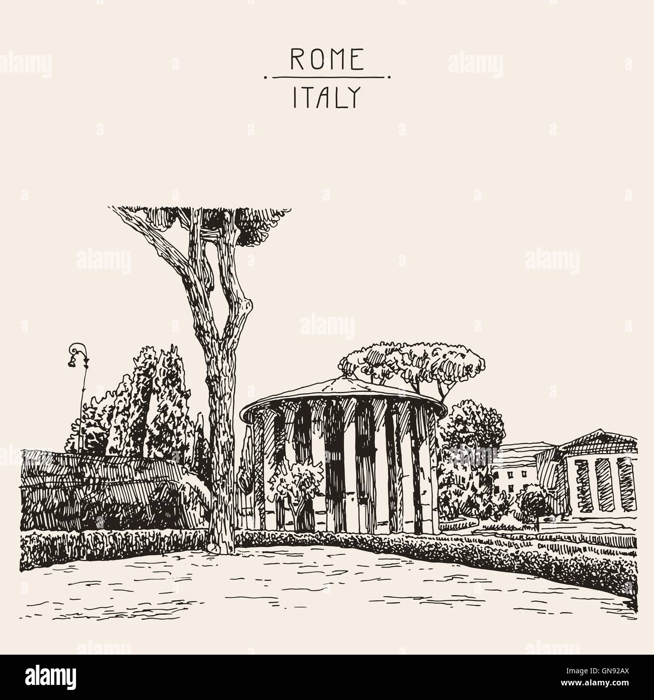 sketch hand drawing of Rome Italy famous cityscape, travel card Stock ...