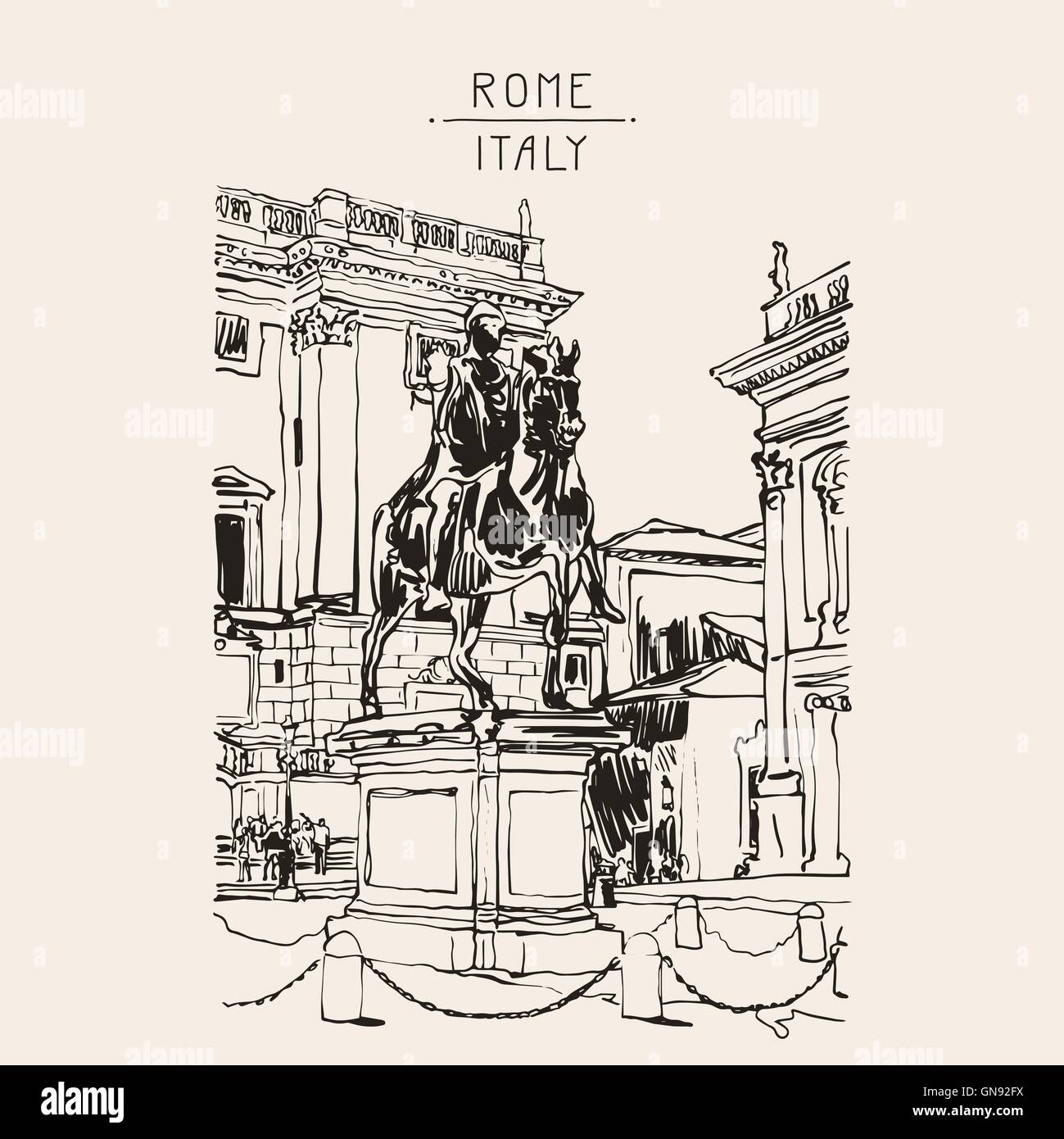 sketch digital drawing of Rome Italy cityscape with sculpture eq Stock ...