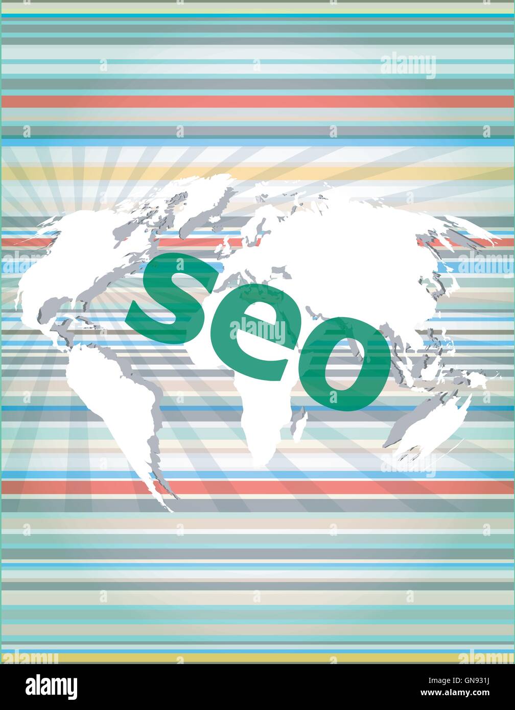 The word seo on digital screen, it concept vector quotation marks with ...