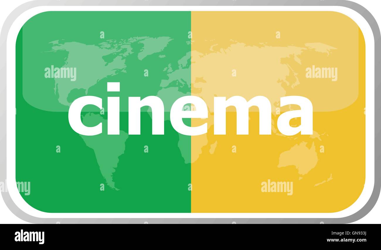 cinema word on vector web button icon isolated on white. World earth ...