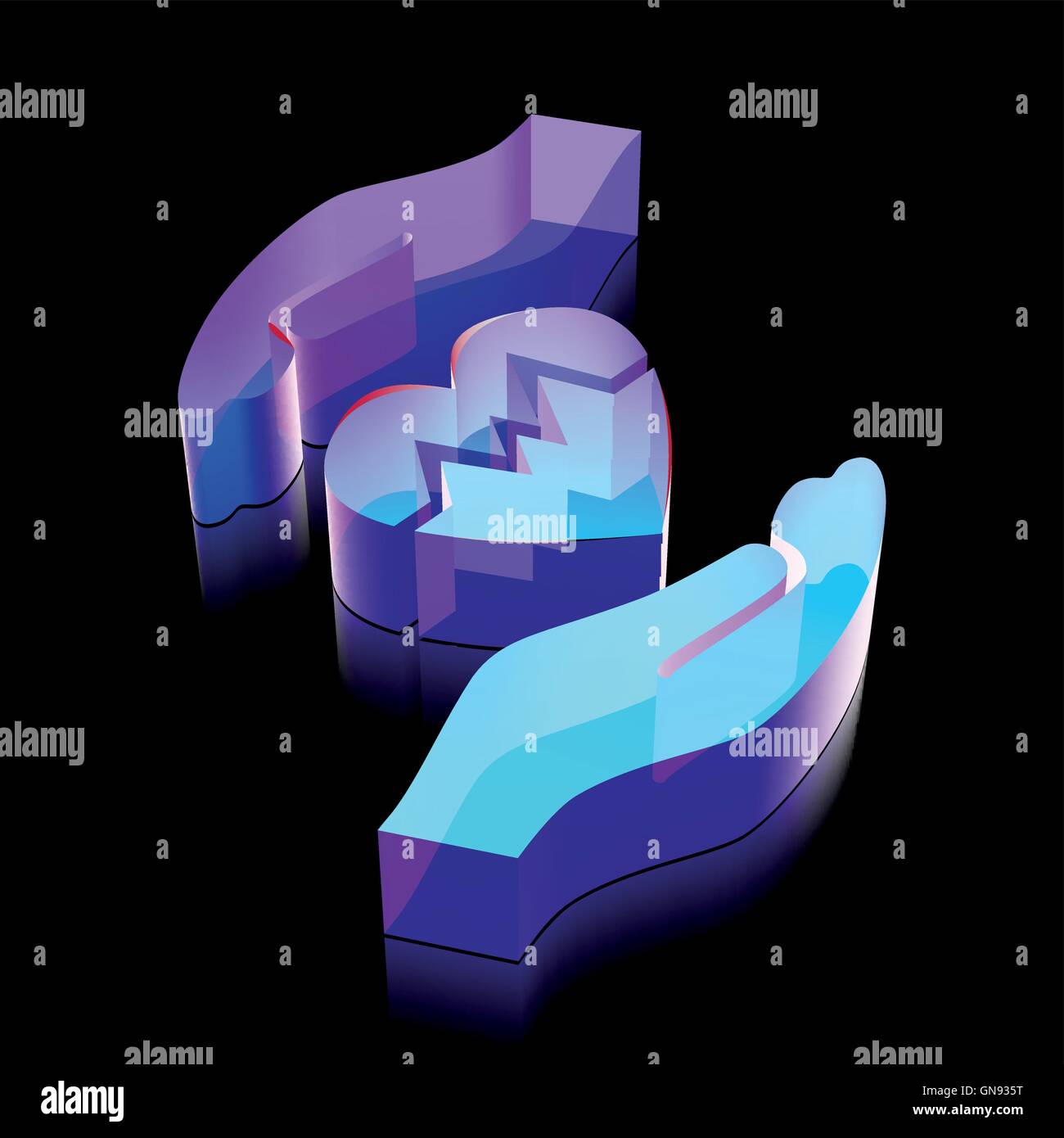 Insurance icon: 3d neon glowing Heart And Palm made of glass, vector ...