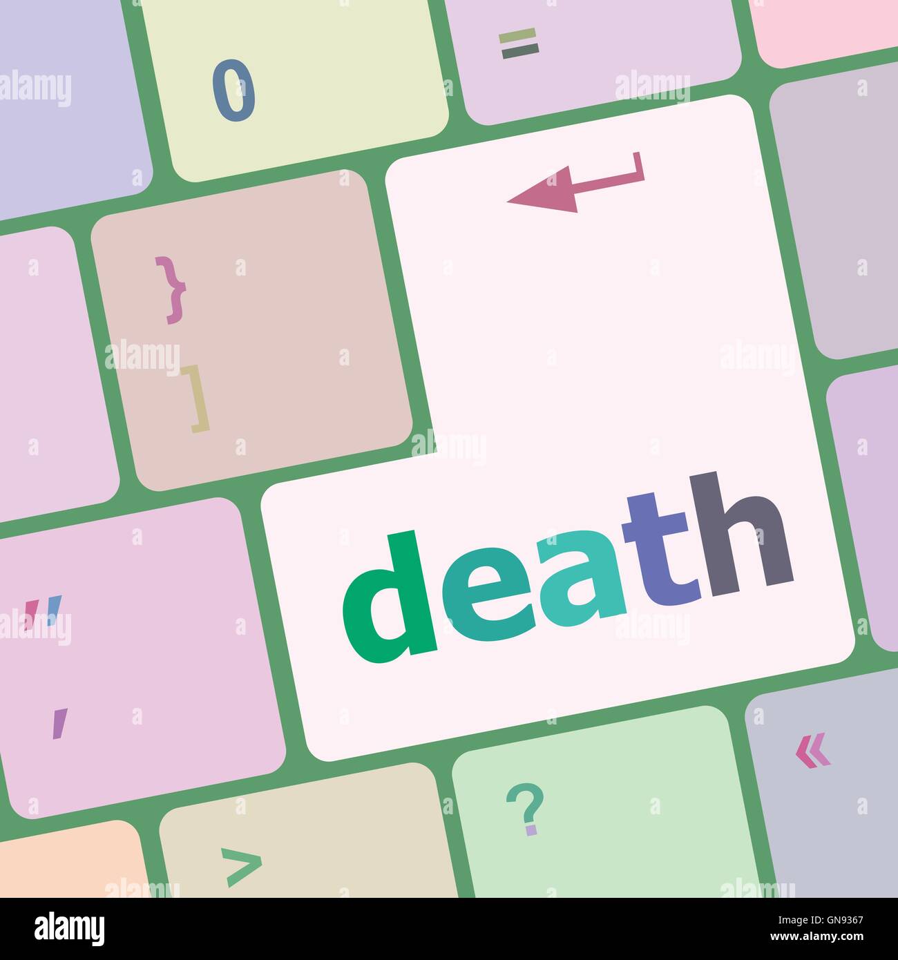 death word on keyboard key, notebook computer button vector ...