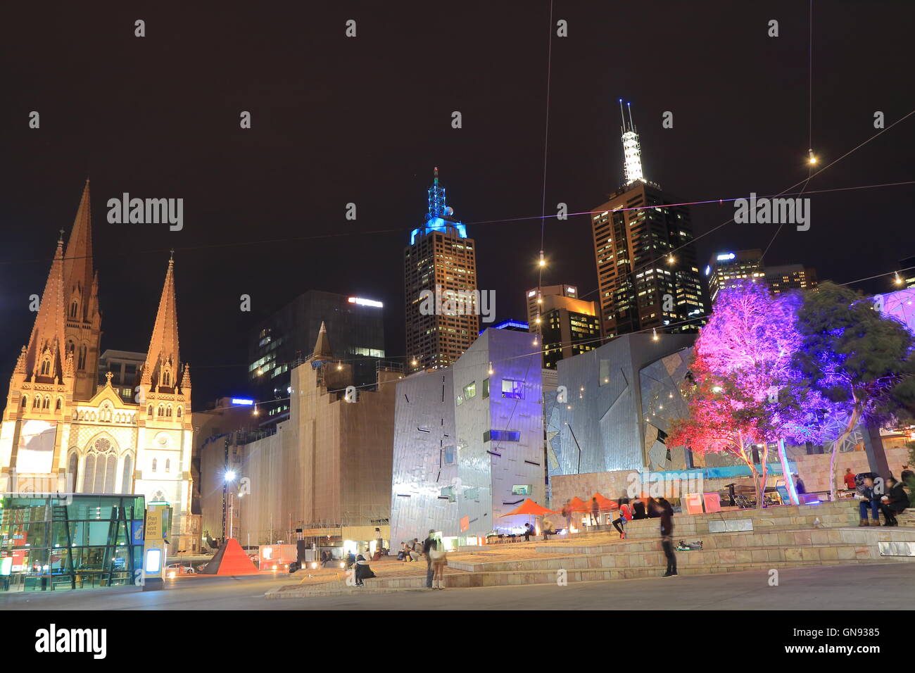 Melbourne night Federation Square cityscape Australia Stock Photo - Alamy