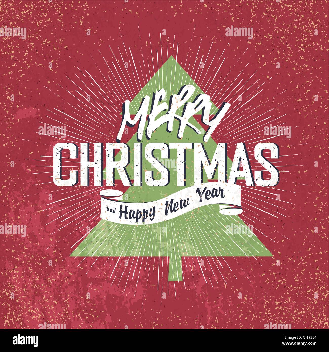 Merry Christmas Vintage Lettering with Christmas tree silhouette Stock ...