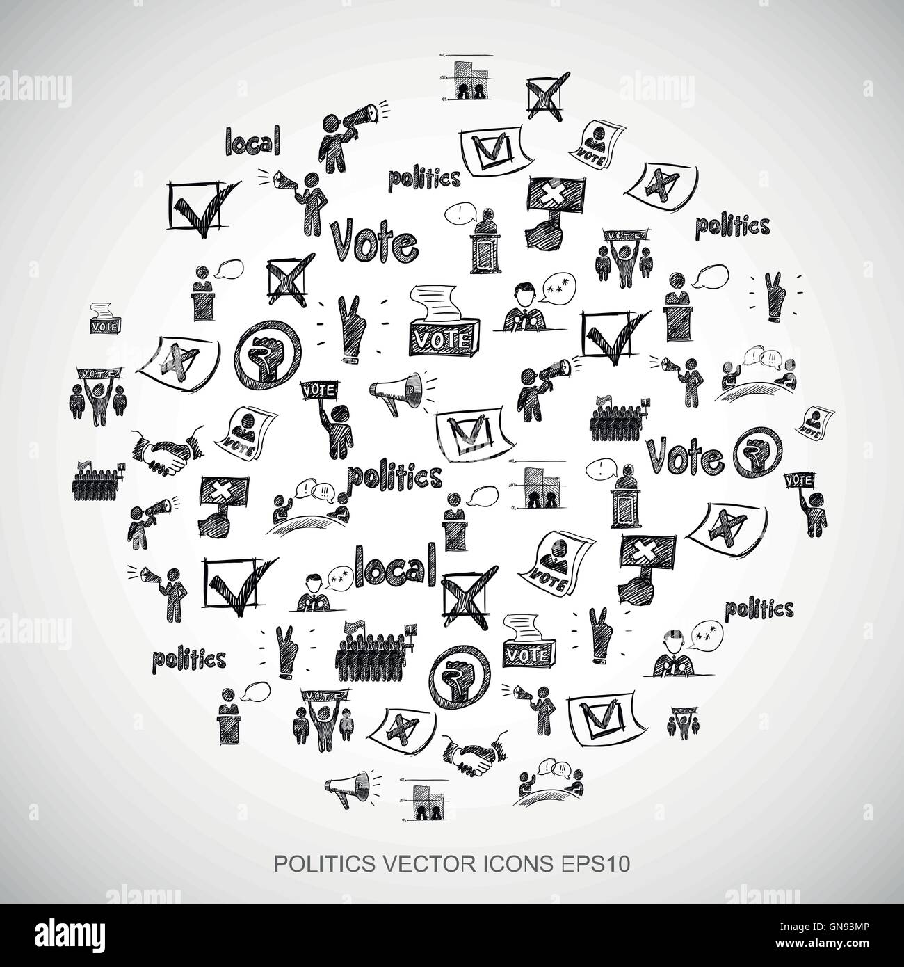Black doodles Hand Drawn Politics Icons set on White. EPS10 vector ...