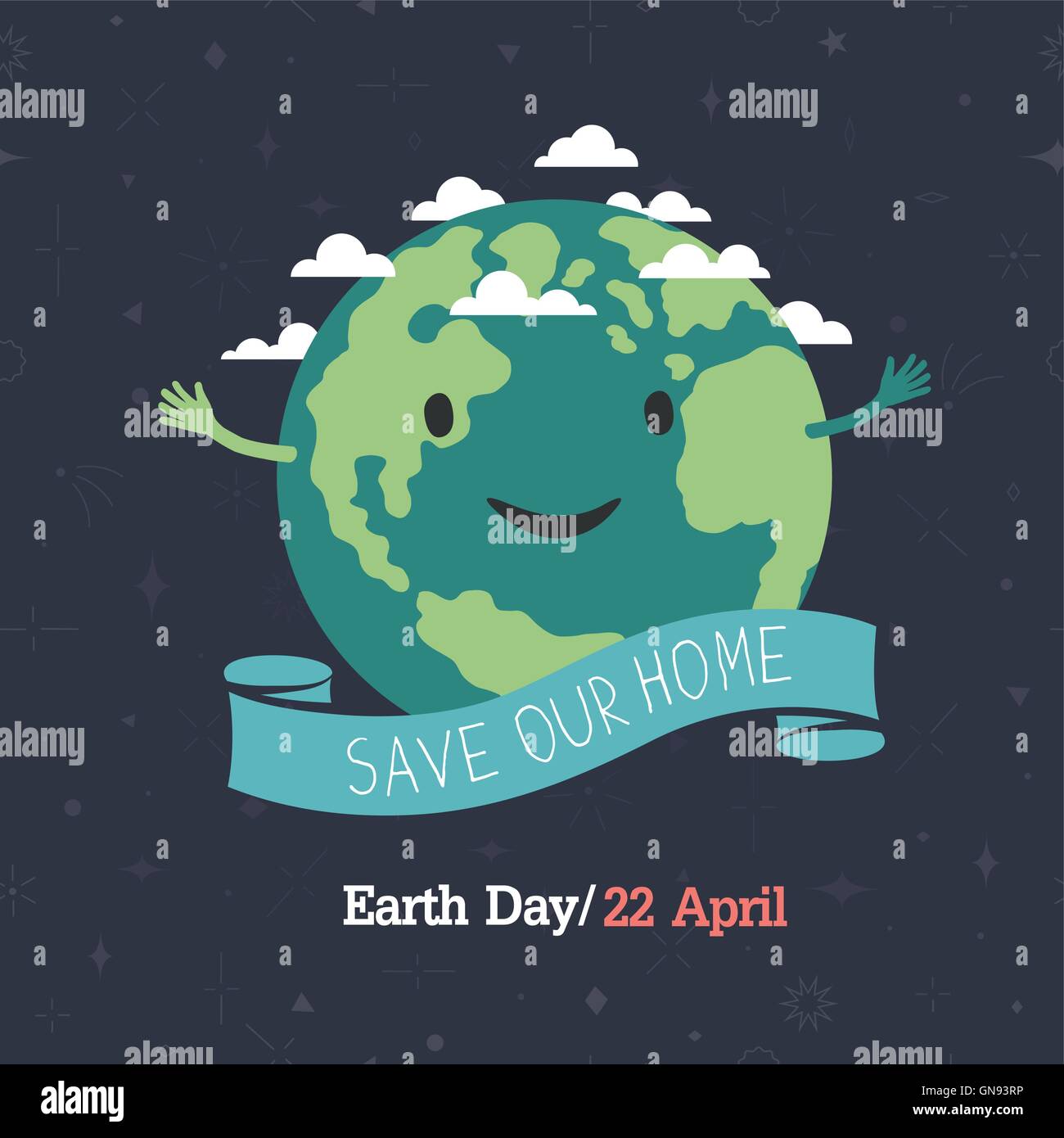 Earth day, 22 April. "Save our home". Cartoon Earth illustration Stock ...