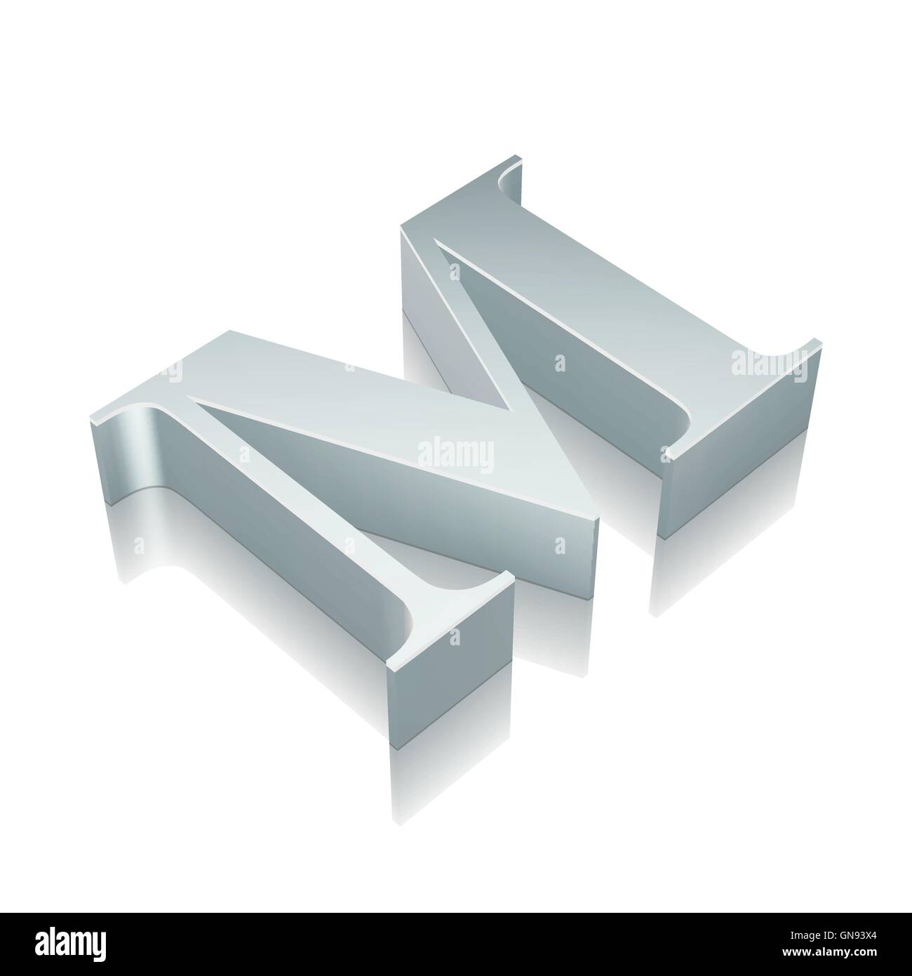 3d metallic character M with reflection, vector illustration Stock ...