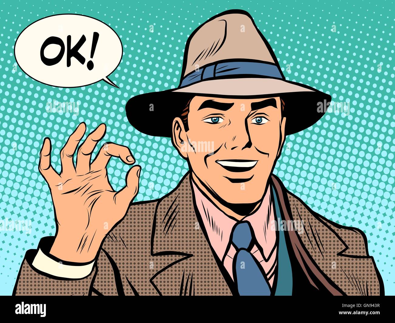 retro businessman OK gesture. Comic cartoon pop art retro vector ...