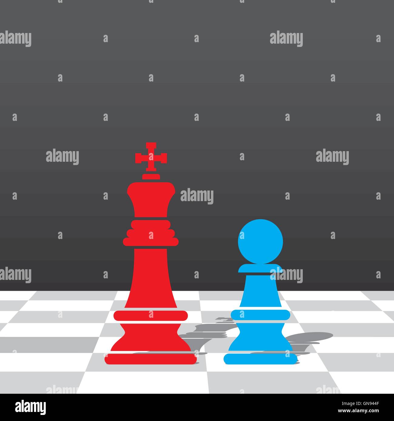 chess red king and blue pawn stand in front each other design vector ...