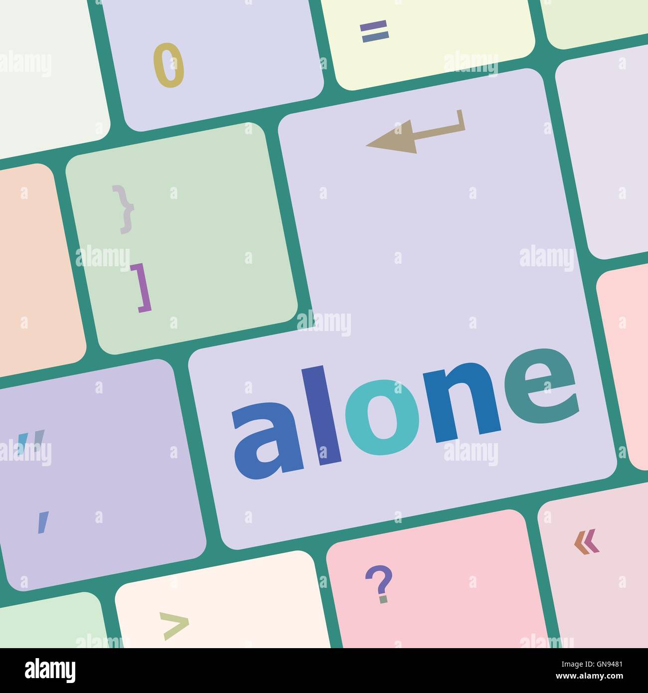 alone words concept with key on keyboard vector illustration Stock ...