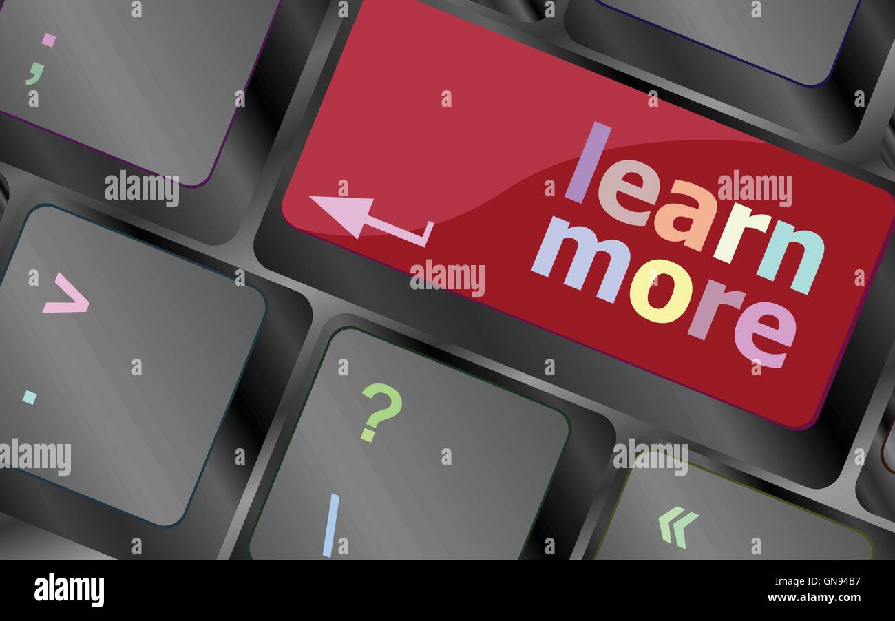 education concept with learn more button on computer keyboard vector ...