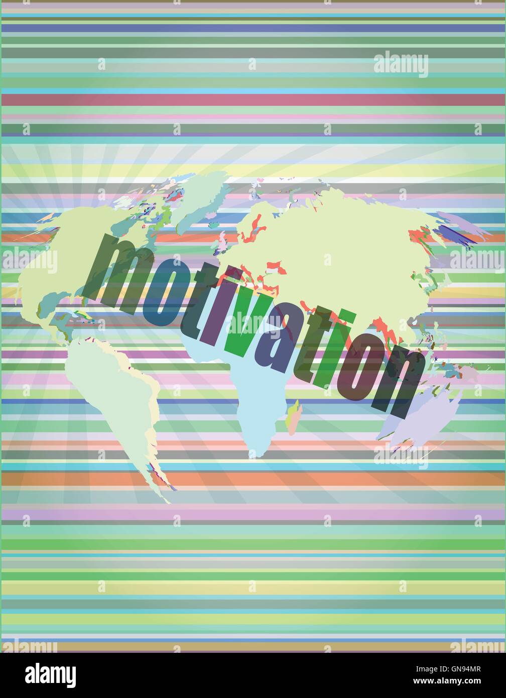 words motivation on digital screen, job and business concept vector ...