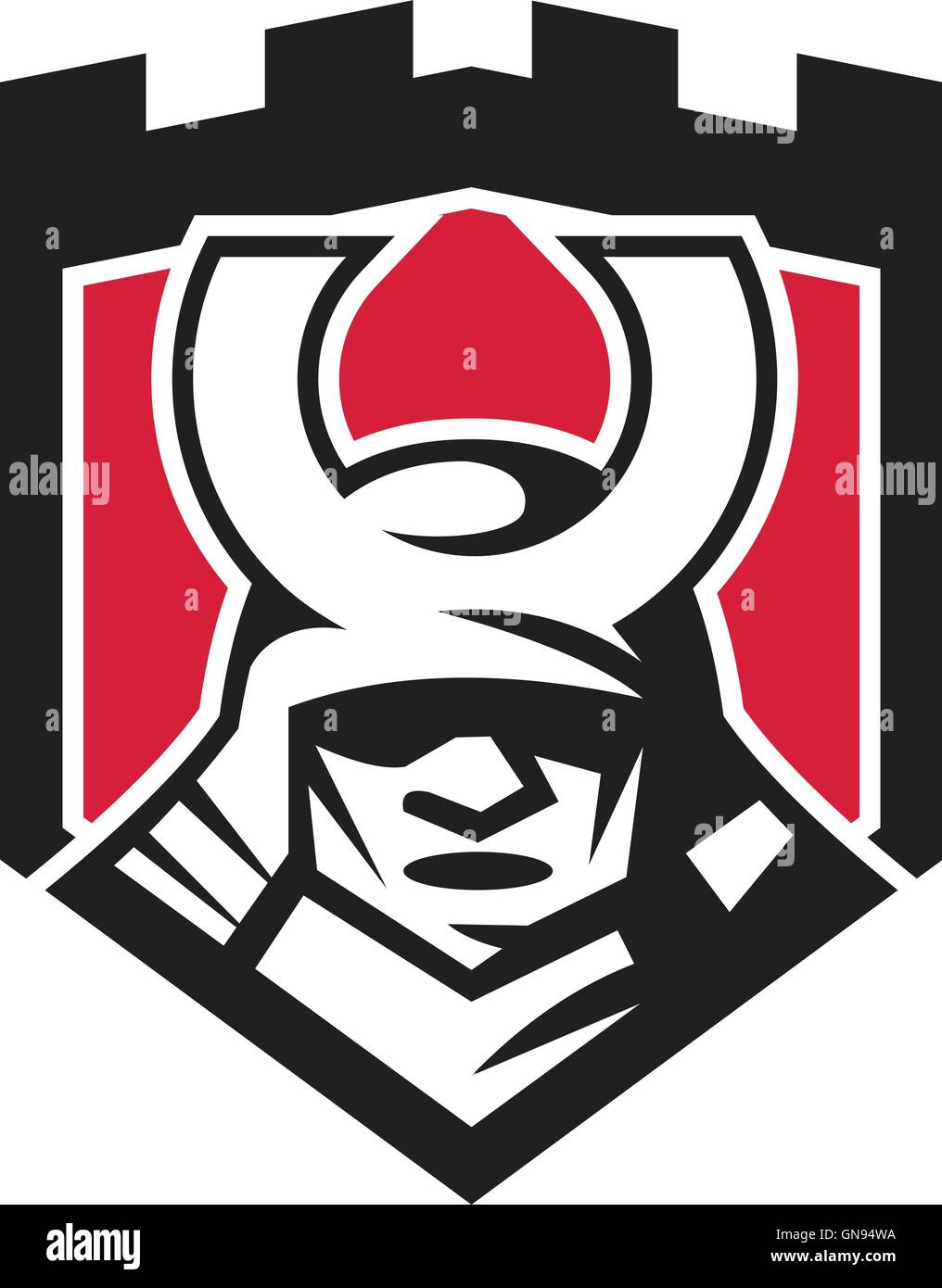 Samurai Warrior Mask Helmet Shield Retro Stock Vector Image & Art - Alamy