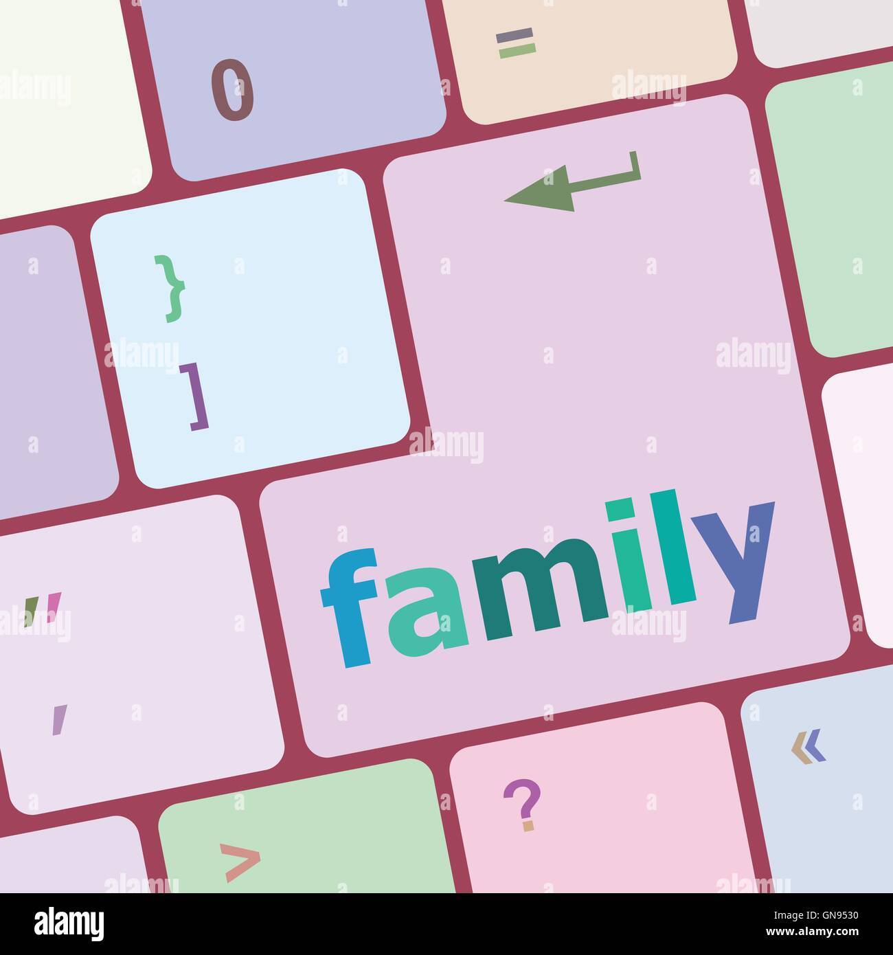 Vacation concept computer keyboard with word Family vector illustration ...