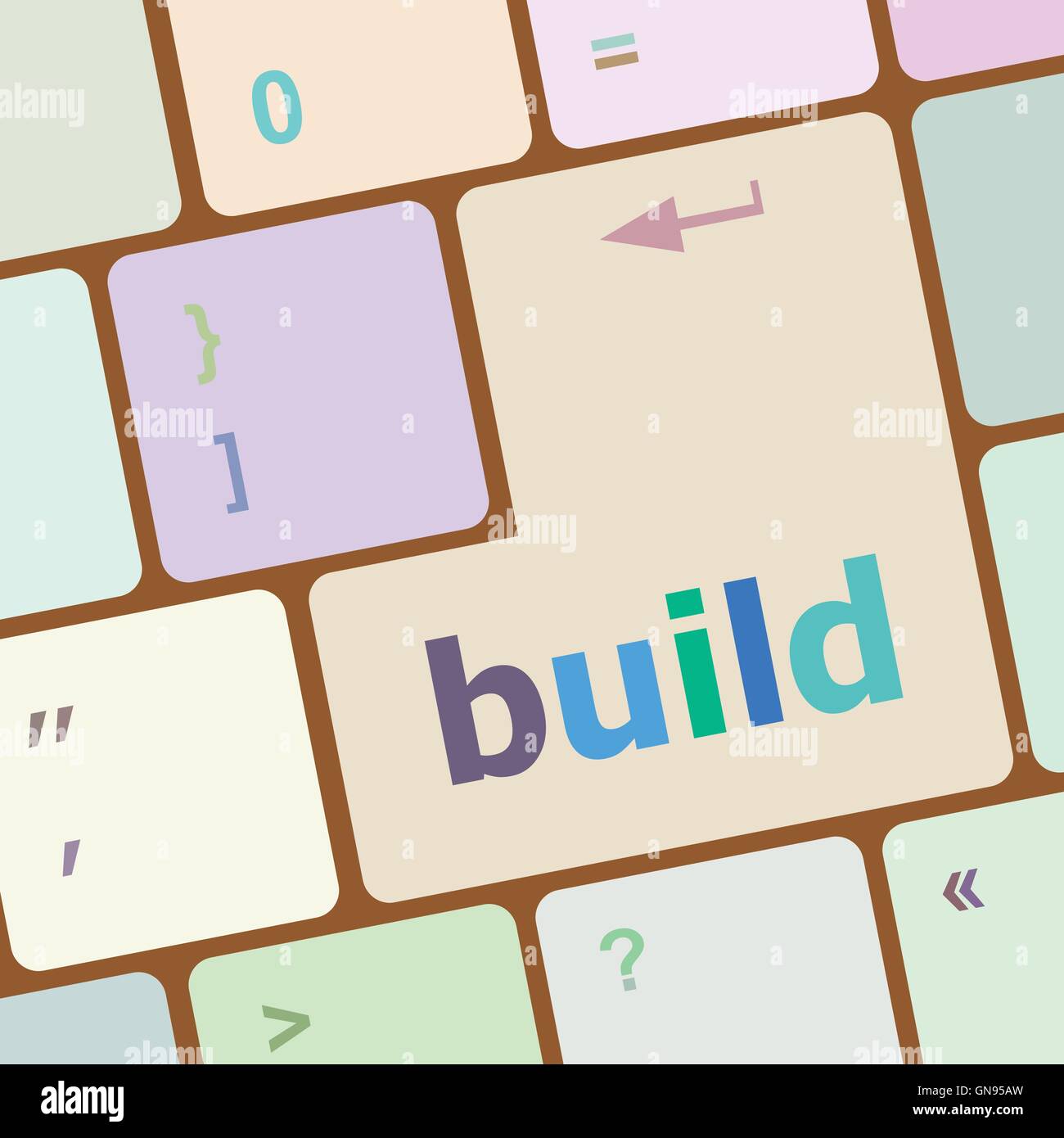 Computer keyboard with Build key. business concept, raster vector ...