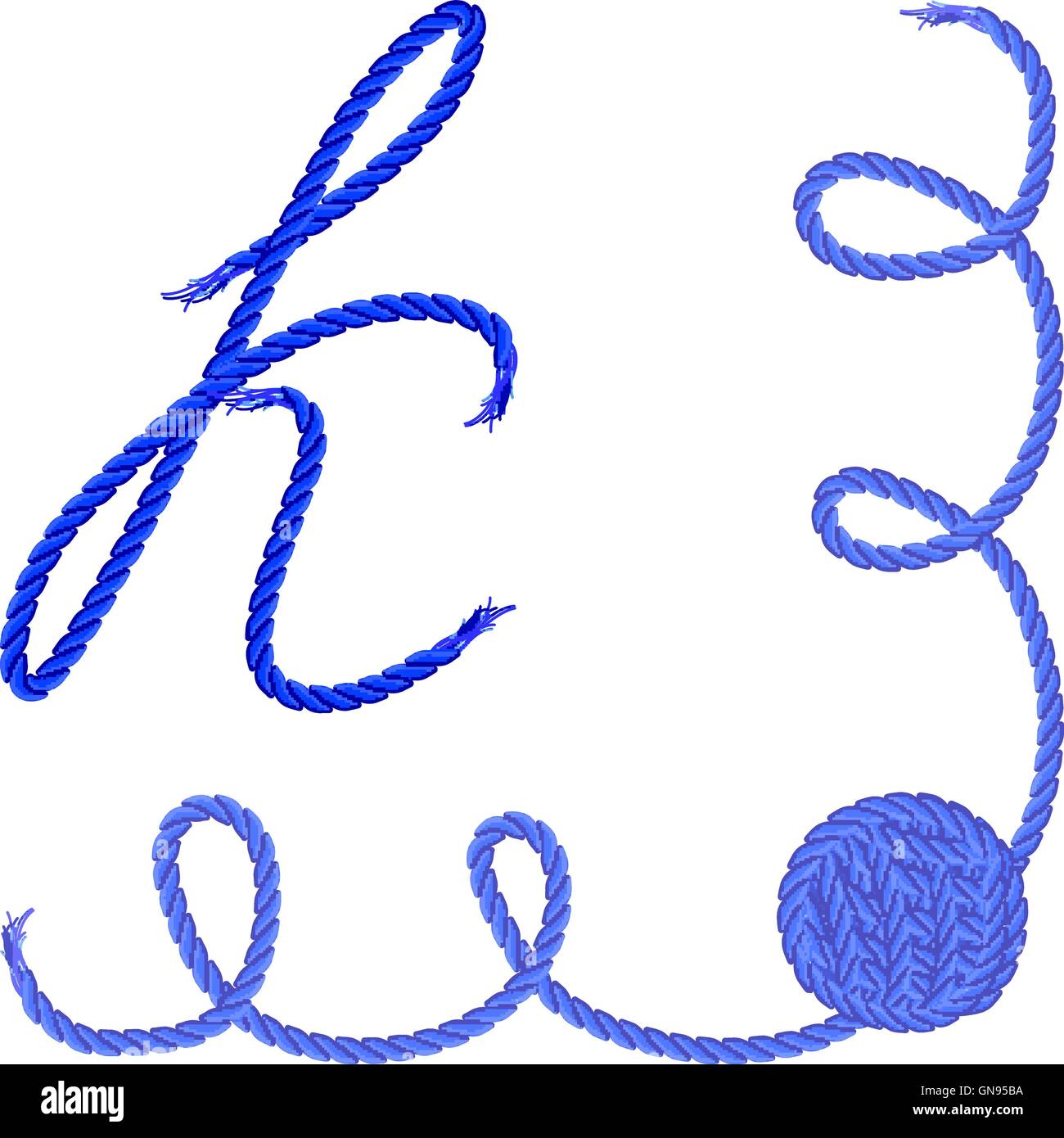 Letter K. Alphabet font vector - yarn, rope, cable Stock Vector Image ...