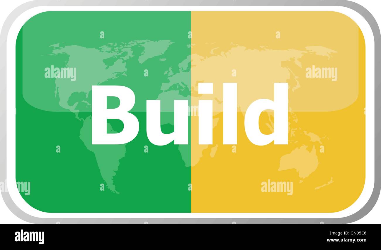 build word on vector web button icon isolated on white. World earth map ...