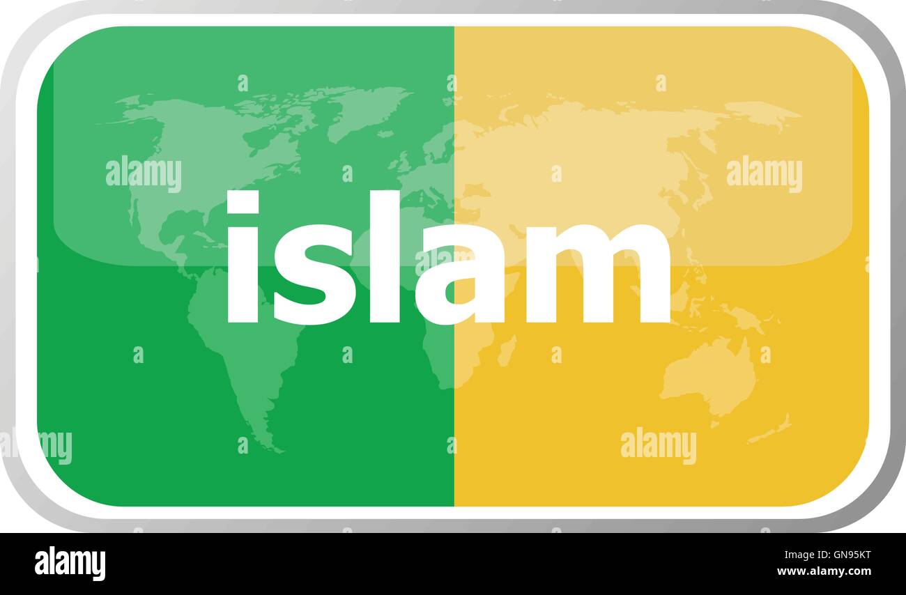 islam. Flat web button icon. World map earth icon. Vector illustration ...