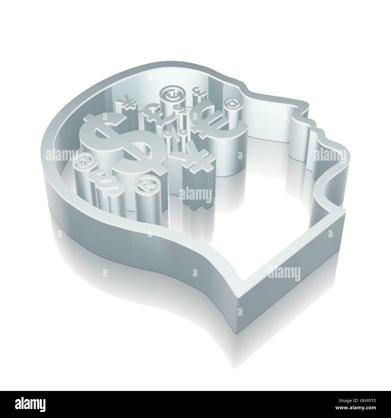Business icon: 3d metallic Head With Finance Symbol with reflection ...