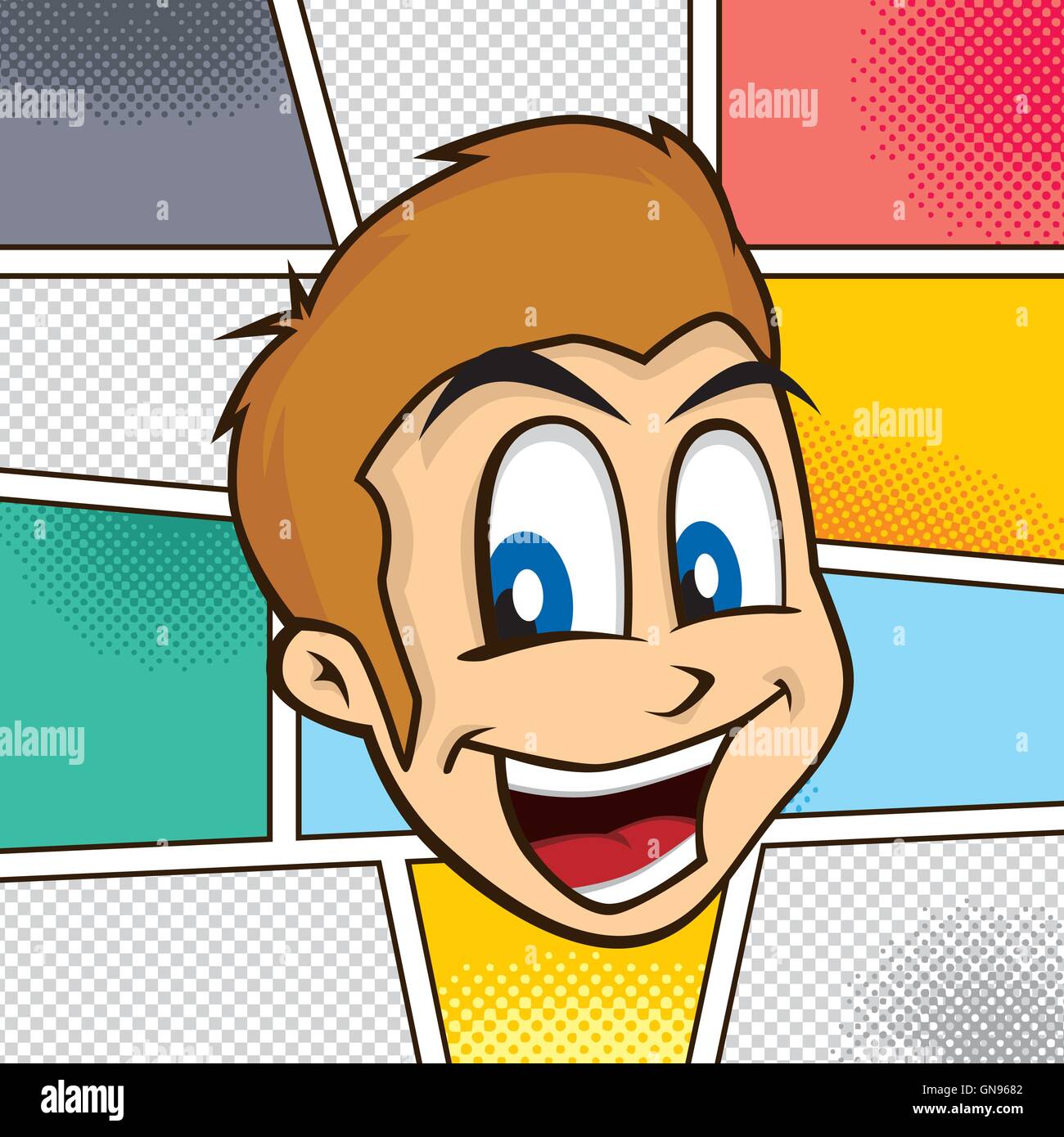 Happy cartoon boy burst sign hi-res stock photography and images - Alamy