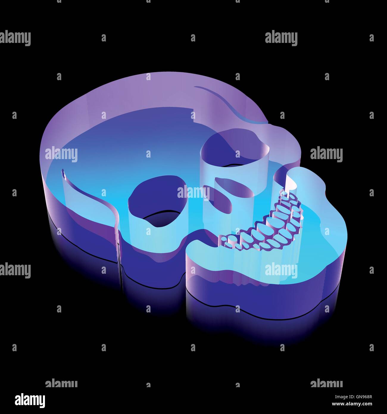 3d neon glowing Scull icon made of glass, vector illustration Stock ...