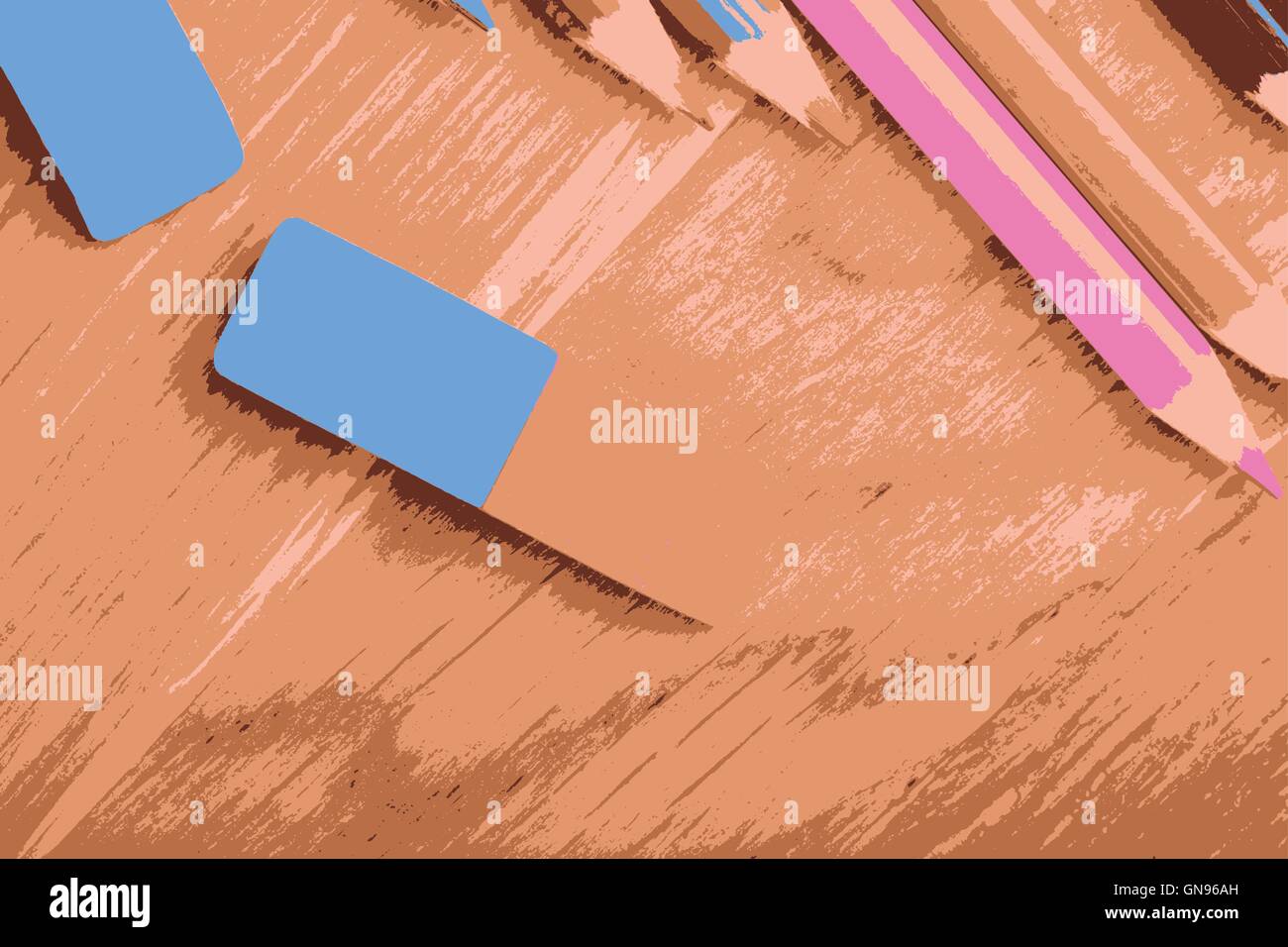 pencil set on wooden plate with eraser vector illustration Stock Vector ...