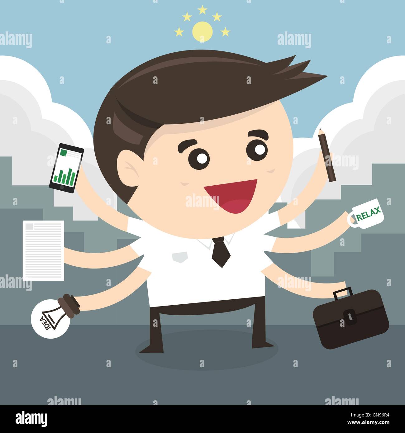 Businessman with multi tasking and multi skill, flat design Stock ...