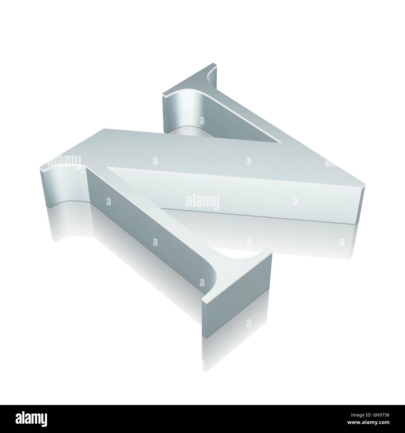 3d metallic character N with reflection, vector illustration Stock ...