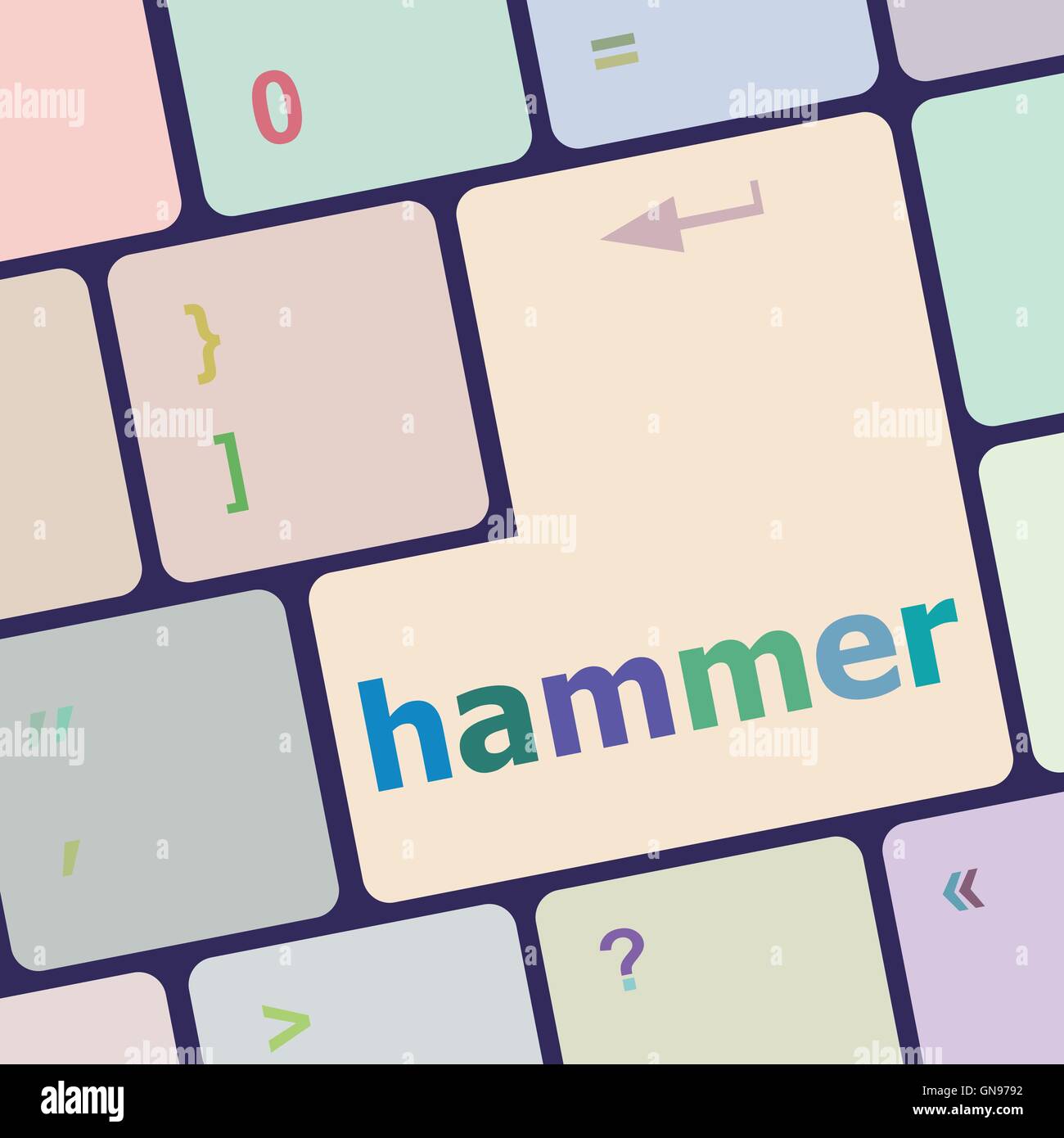 hammer word on computer pc keyboard key vector illustration Stock ...