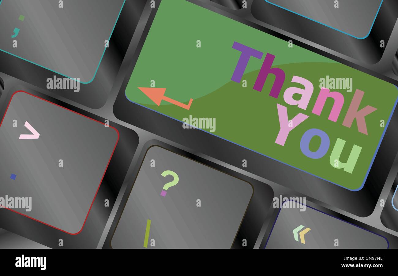 Computer keyboard with Thank You key, business concept vector keyboard key. keyboard button ...