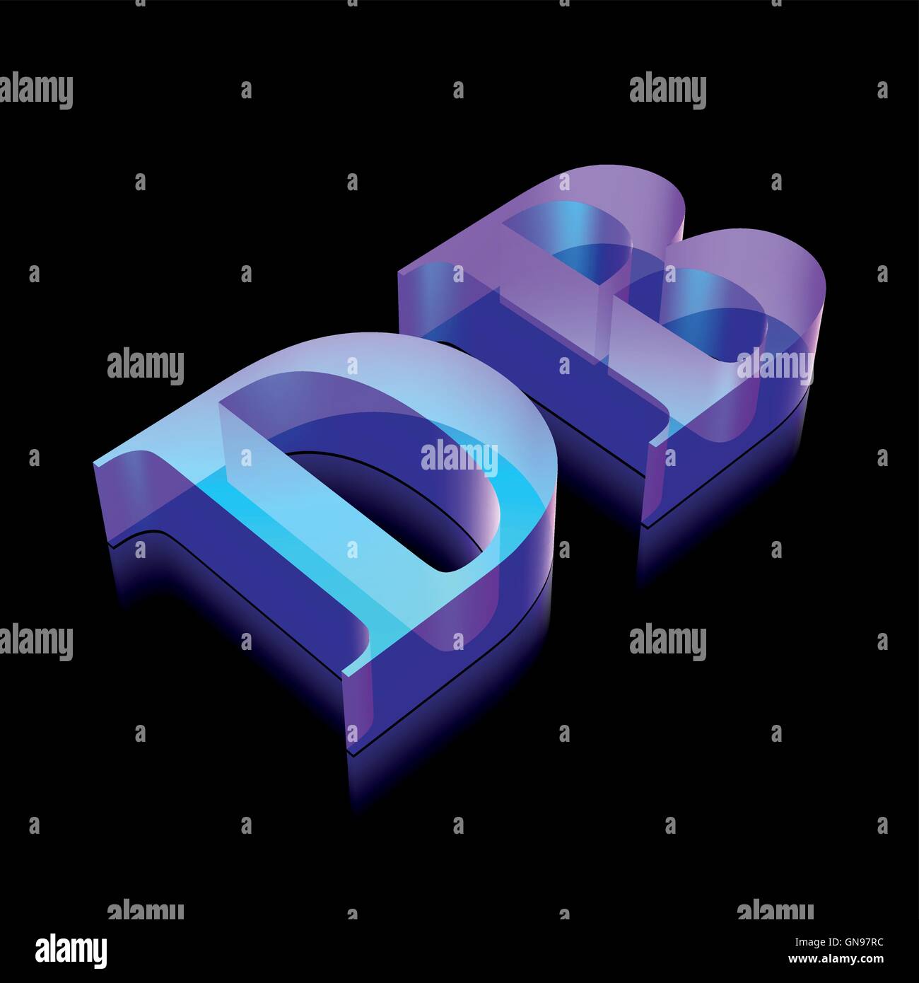 3d neon glowing character DB made of glass, vector illustration Stock ...