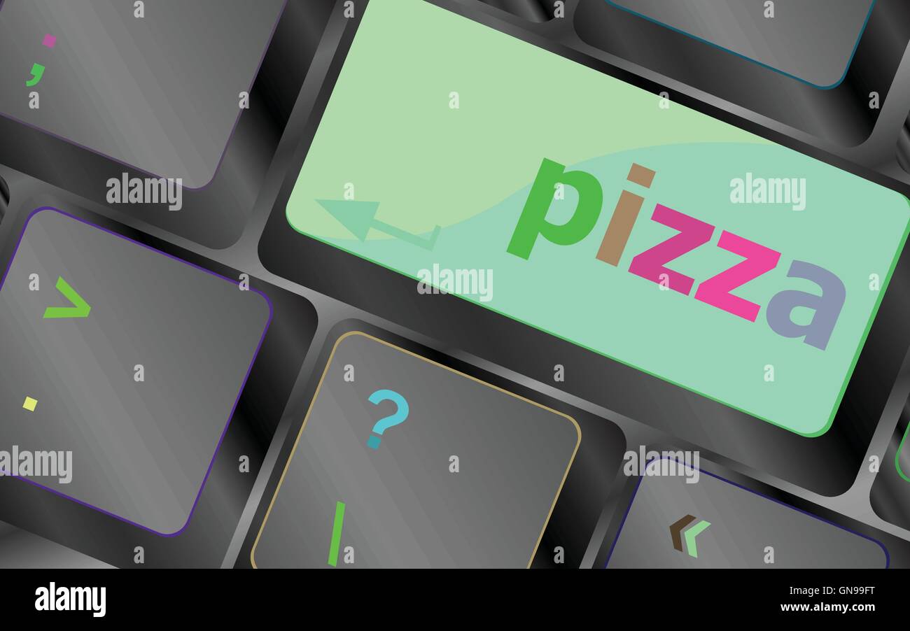 Computer keyboard with blue pizza word on enter key, vector keyboard ...