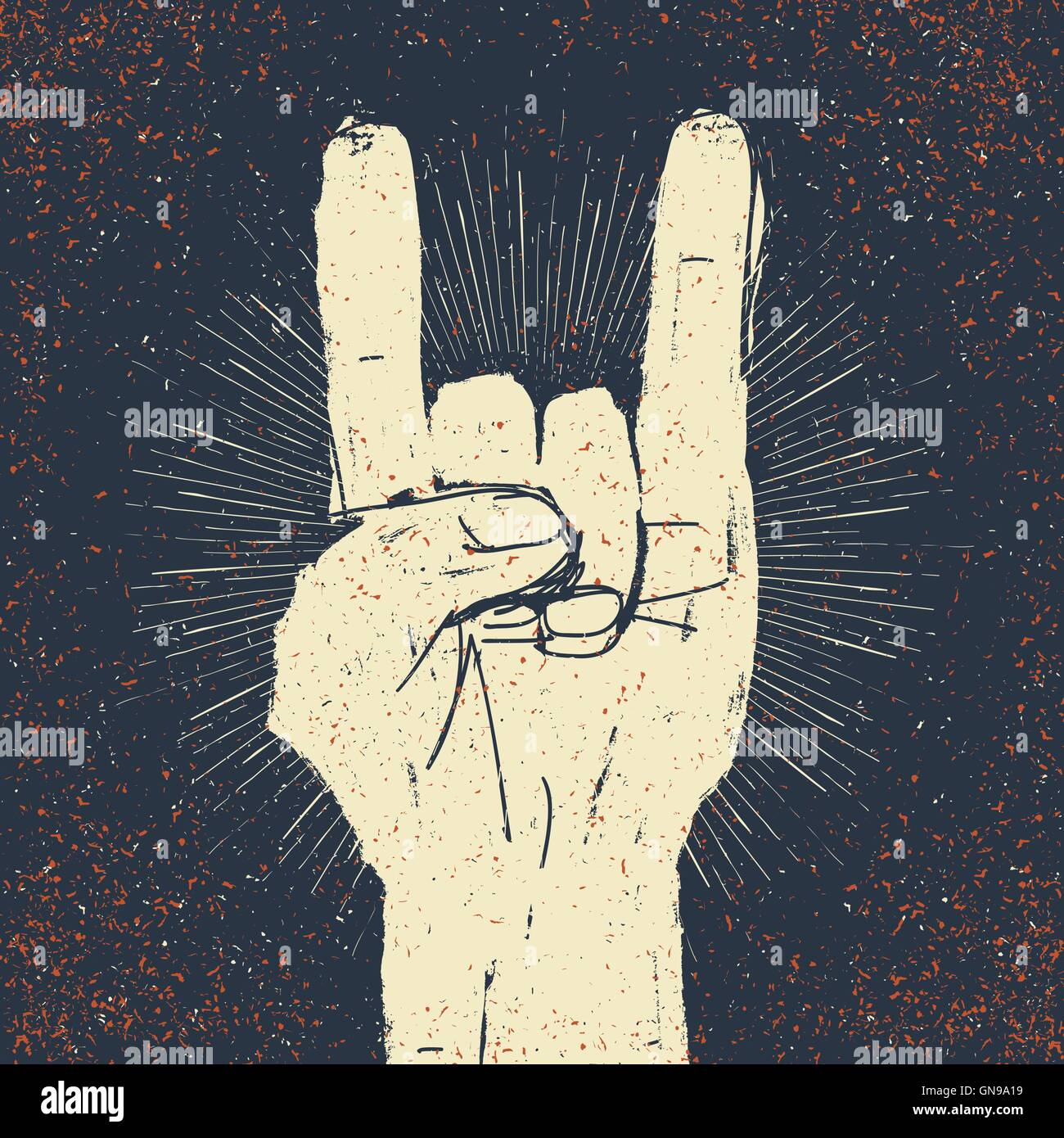 Grunge "rock on" gesture illustration. Template for your slogan Stock ...