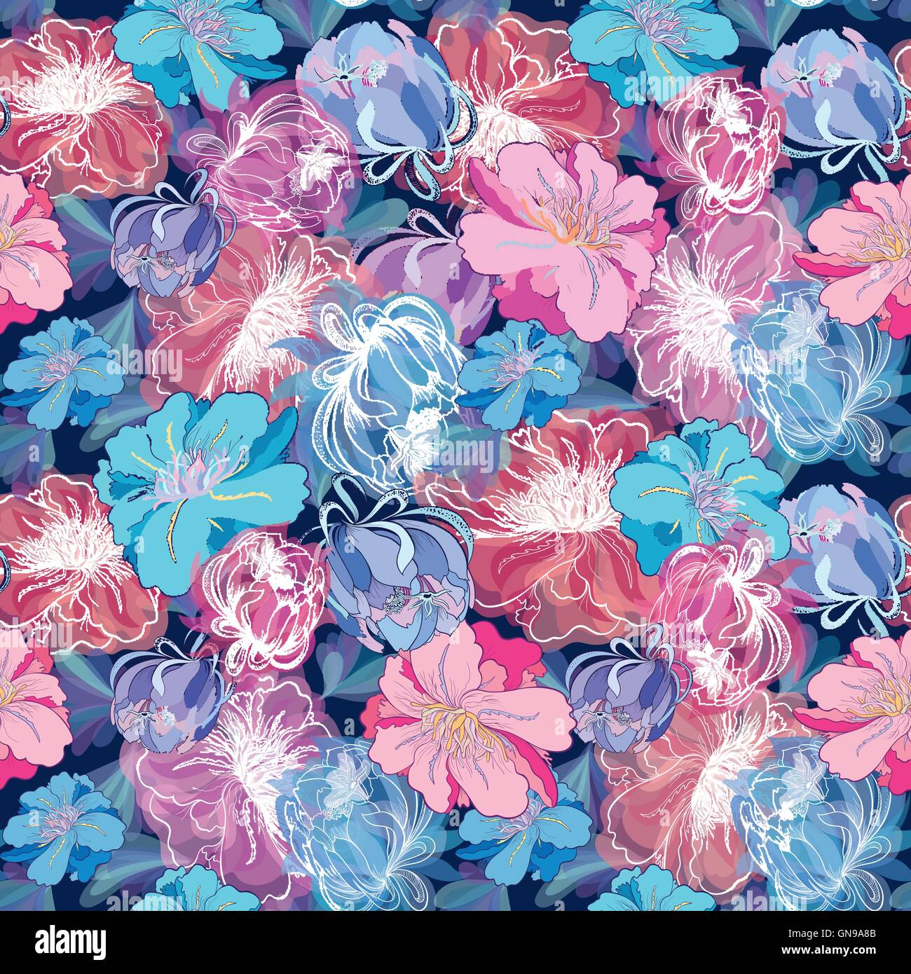 Blue Romantic Vector Floral Pattern Stock Vector Image & Art - Alamy