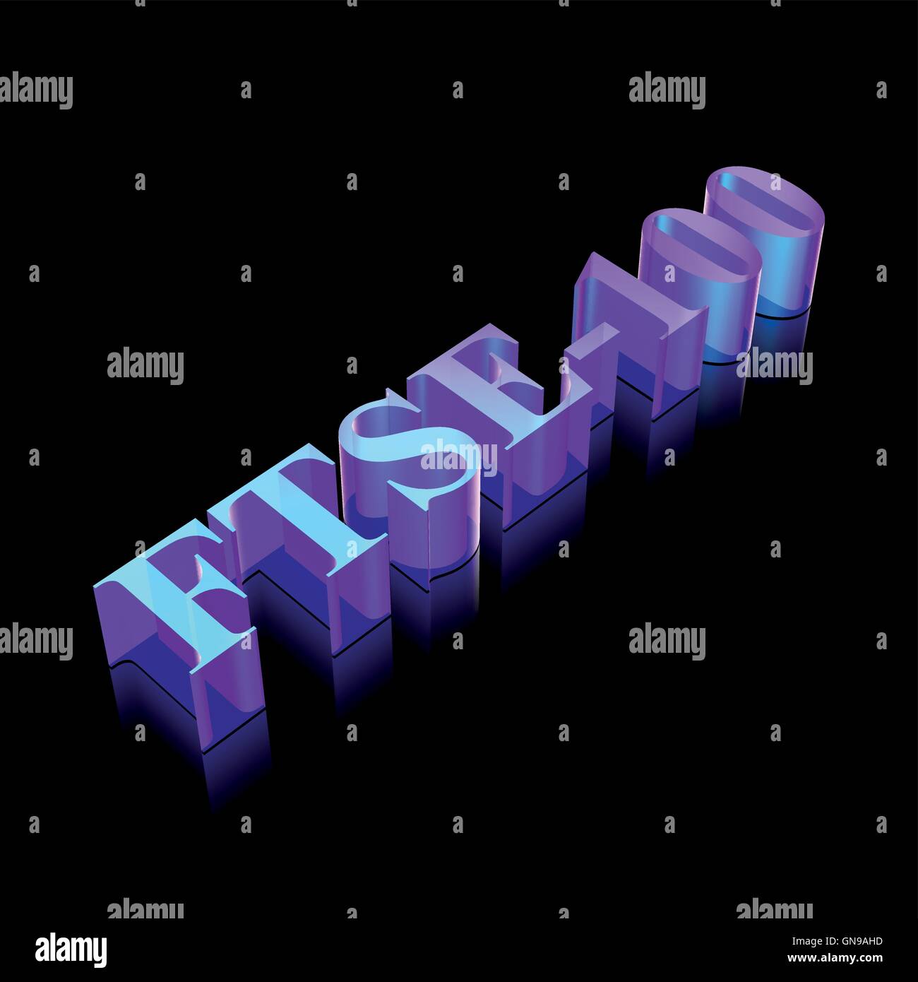 3d neon glowing character FTSE-100 made of glass, vector illustration ...