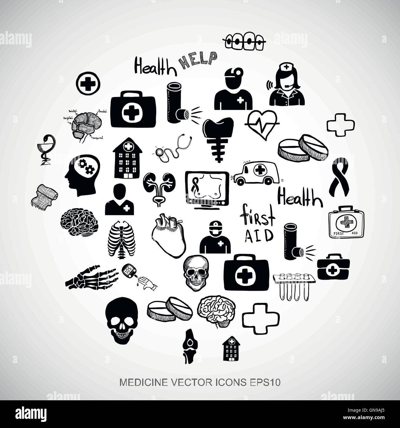 Healthcare Black doodles Hand Drawn Medicine Icons set on White. EPS10 ... Healthcare Black doodles Hand Drawn Medicine Icons set on White. EPS10 ...