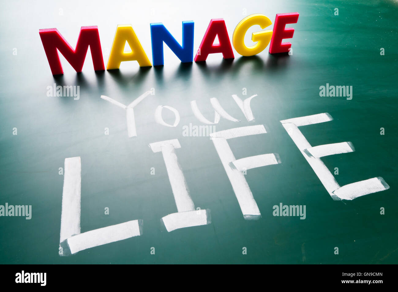 Manage your life, conceptual words on blackboard Stock Photo - Alamy