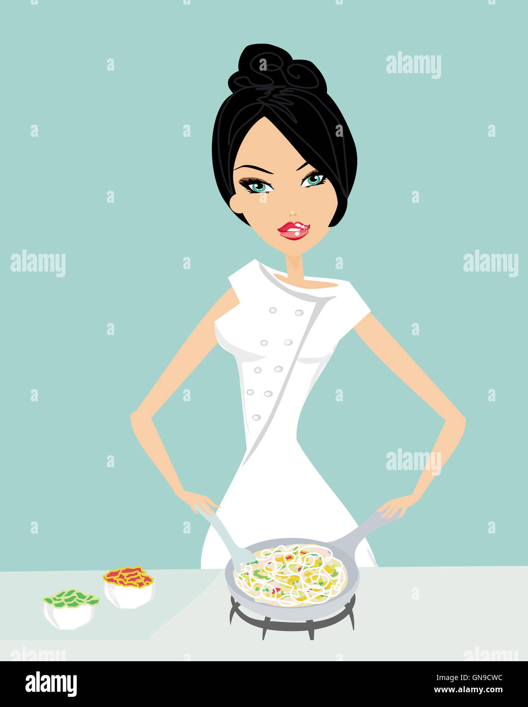 Beautiful lady cooking Stock Photo - Alamy